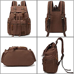 Canvas Backpack Unisex Vintage Casual Rucksack 17 inch Laptop Daypacks Schoolbag College Bookbag Hiking Camping Travel Bag Coffee