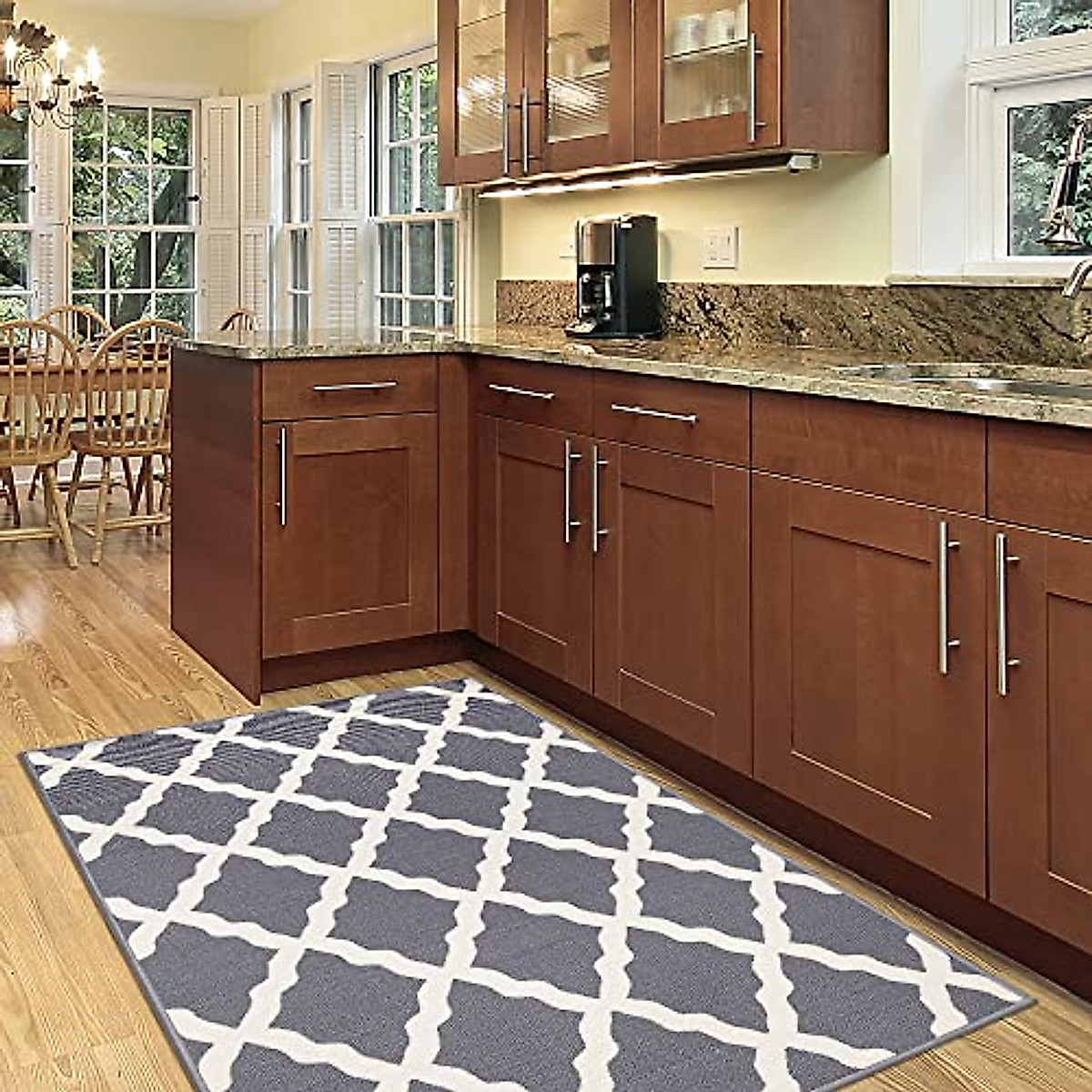 Machine Washable Moroccan Trellis Design Non-Slip Rubberback 3x5 Traditional Indoor Area Rug for Living Room, Bedroom, Kitchen, 3'3" x 5', Gray