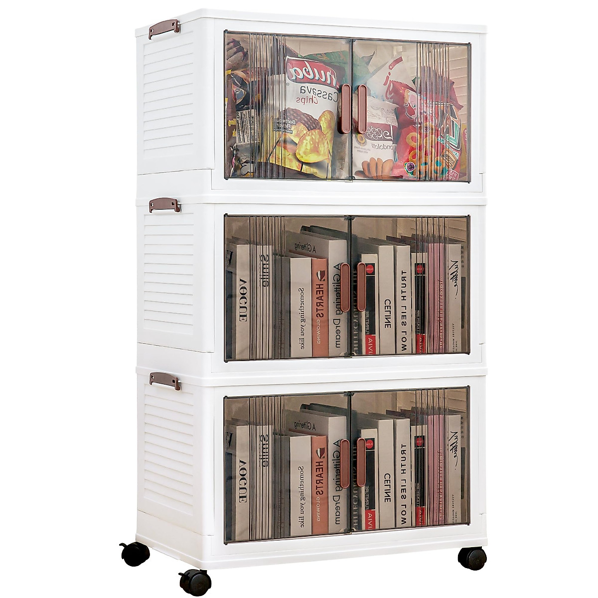 Homeforce Collapsible Storage Bins with Lids 3 Pack 17 Gal Each, Stackable and Foldable Storage Boxes with Doors & Wheels, Large Closet Organizers and Storage Cabinet, Suitable for kids over 6