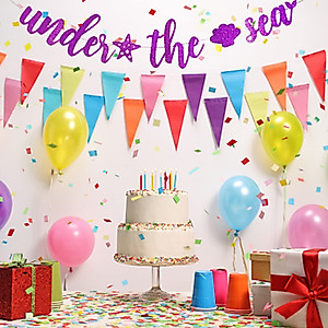 Under the Sea Banner Mermaid First Birthday Banner Under the Sea Decorations for Baby Shower Theme Birthday Party Supplies Photo Booth Props(Purple)