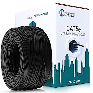 NewYork Cables Cat5e Plenum Cable 1000ft | Quality Test Passed High Bandwidth, Solid 24AWG 350MH Bulk Ethernet Cable, (UTP) Unshielded Twisted Pair