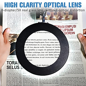 LANCOSC 2-in-1 Magnifying Glass with Light and Stand, 3 Color Modes Stepless Dimmable, 5-Diopter Real Glass Magnifying Desk Lamp & Clamp, LED Lighted Magnifier for Repair, Reading, Crafts, Close Works