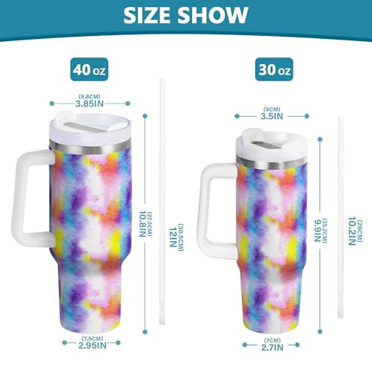 RPLIFE Dreamy Tie Dye Pastel Travel Coffee Tumbler, Stainless Steel Mug, Insulated Cup with Straw, Coffee Tumbler for Women