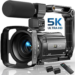 5K Video Camera Camcorder, 48MP UHD Wifi IR Night Vision Vlogging Camera for YouTube, 16X Digital Zoom Touch Screen Vlog Camera with External Microphone, Lens Hood, Stabilizer, Remote, 2 Batteries