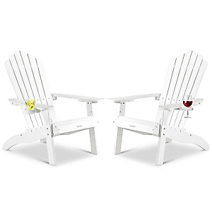 Cecarol Adirondack Chairs Set of 2, Outdoor Fire Pit Chair with Cup Holder, Adirondack Patio Chair Weather Resistant for Outside, Porch, Lawn, Garden- AC01S, White