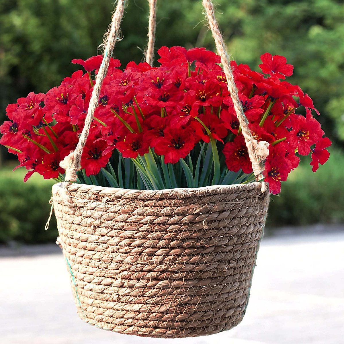 SOFYOURS 16 Bundles Artificial Flowers Outdoor UV Resistant Fake Flowers No Fade Plastic Plants Garden Porch Window Box (Red)