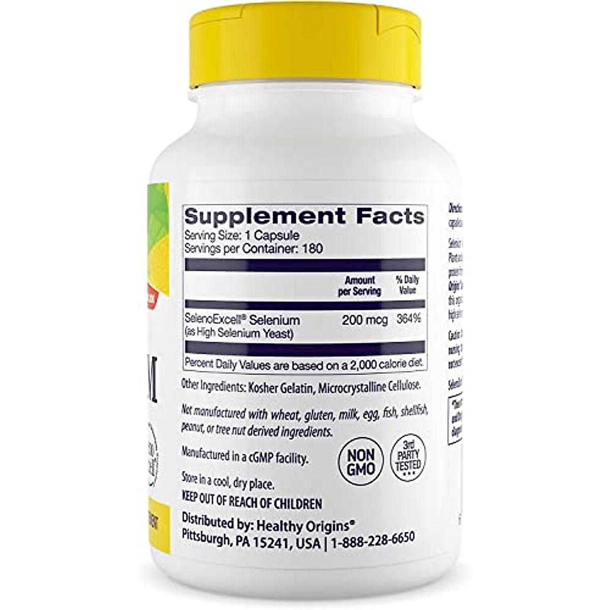 Healthy Origins Seleno Excell Selenium, 200 mcg - Selenium Supplement for Bladder Support - Selenium Pill for Immune System and Cellular Health - Trace Mineral Supplement - 180 Capsules