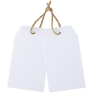 100 PCS Kraft Paper Gift Tags with Jute Twine 2.75’’x 1.57’’ Vintage Wedding Name Tags Price Hang Tags Card Stock Tags (White)