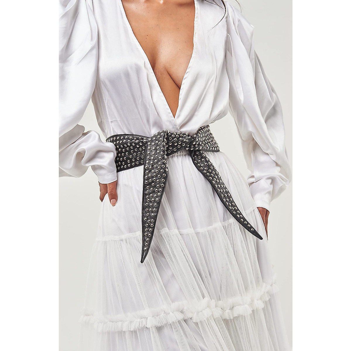 Seta Apparel Women's Knot Stud Belt, Black, Medium