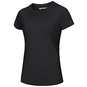 MAGCOMSEN Womens Athletic Tops for Running Moisture Wicking Shirts Black Tshirts Short Sleeves Rash Guard Outdoor Sports Quick Dry Hiking Shirts,S