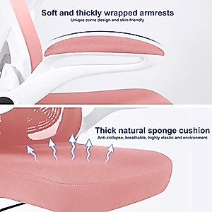 Misolant Office Chair, Ergonomic Desk Chair, Computer Chair, Mesh Office Chair, Office Chair with Adjustable Lumbar Support and Headrest, Executive Office Chair Pink, Desk Chair with Flip-up Armrest