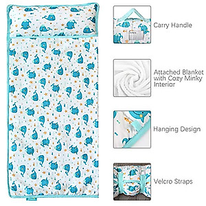 Toddler Nap Mat with Pillow and Blanket, Bluey Lightweight Kids Nap Mats for Preschool Daycare, Travel Sleeping Bag for Boys Girls, 50" x 21" Fit Standard Cot, Super Soft and Cozy