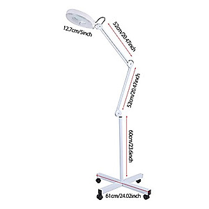 Ejoyous Magnifying Floor Lamp, 5X Glass Lens LED Magnifier Facial Light Rolling Floor Standing Salon Beauty Skincare Tattoo Manicure Equipement with Adjustable Gooseneck - White
