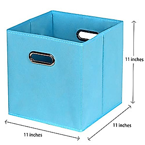 Yunkeeper 11 Inch Cube Storage Bins,Black Fabric Cubes Organizer Baskets with Handle, Foldable Basket for Closet or Collapsible Storage Box, 11x11x11 Set of 4 (Blue)