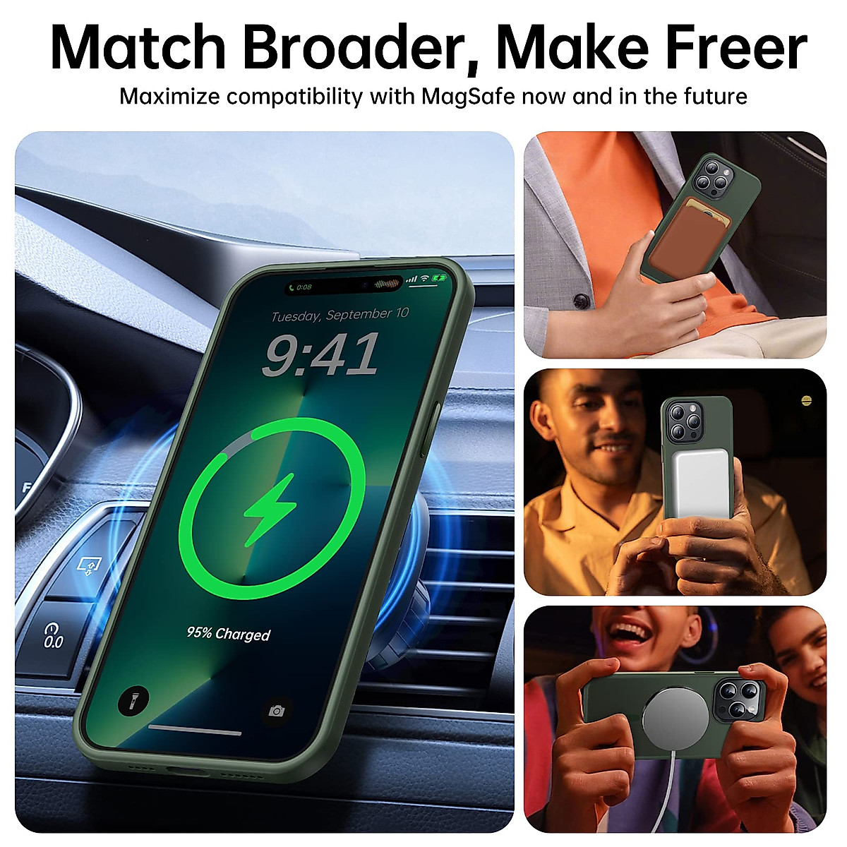 Faiono Strong Magnetic for iPhone 14 Pro Max Case [Compatible with MagSafe][10FT Military Grade Protective] Shockproof Translucent Matte Slim Case for iPhone 14 Pro Max Phone Case (6.7"), Alpine Green