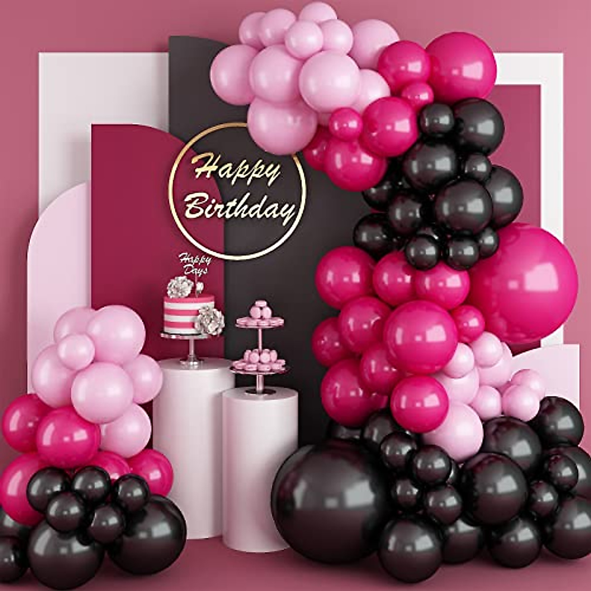 Black Hot Pink Balloon Garland Arch Kit,97Pcs Rose Red Black and Pink Latex Balloons for Baby Shower Wedding Birthday Graduation Anniversary Bachelorette Party Background Decorations