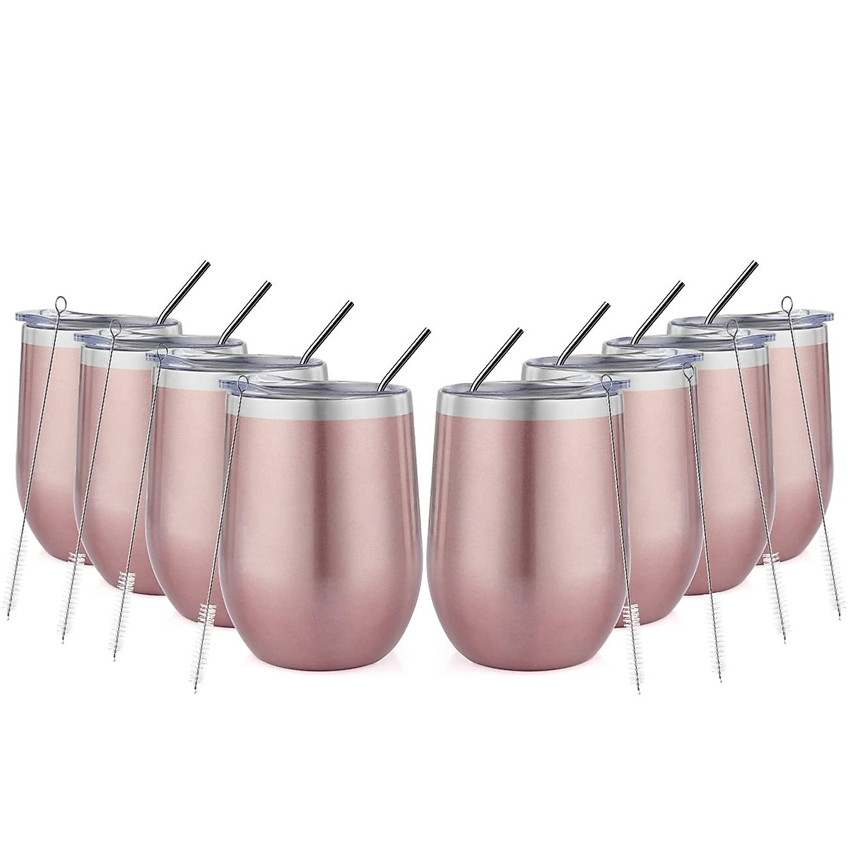 MUCHENGHY 12 oz Wine Glass Tumbler Bulk with Lid, Stainless Steel Double Wall Vacuum Insulated Stemless Wine Glass, Insulated Travel Wine Cup for Champaign, Cocktail, Christmas