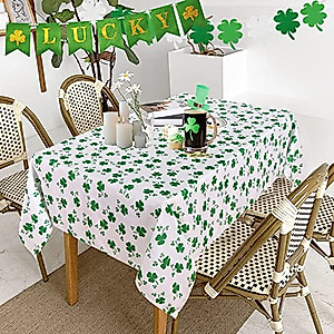 LUSHVIDA St.Patrick's Day Rectangle Table Cloth, 60 x 84 Inch, Shamrock Patterned Irish Clover Washable Microfiber Tablecloth Decorative Table Covers for Picnic Party, 100% Polyester, 150 GSM
