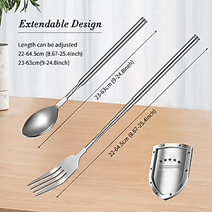 Geetery 2 Pcs Telescopic Spoon Fork Set Extendable Fork Spoon Stainless Steel Dinner Fork Extends to 25 Inch Anti Rust Fruit Dessert Long Handle Fork Spoon Cutlery Set for Barbecue Toasting Dinner
