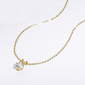 AnuClub 1 Carat Moissanite Necklace For Women D Color VVS1 Round Cut Lab Diamond 14K Gold Plated Silver Necklace, Christmas Gift for Women With Certificate of Authenticity (Yellow Gold)