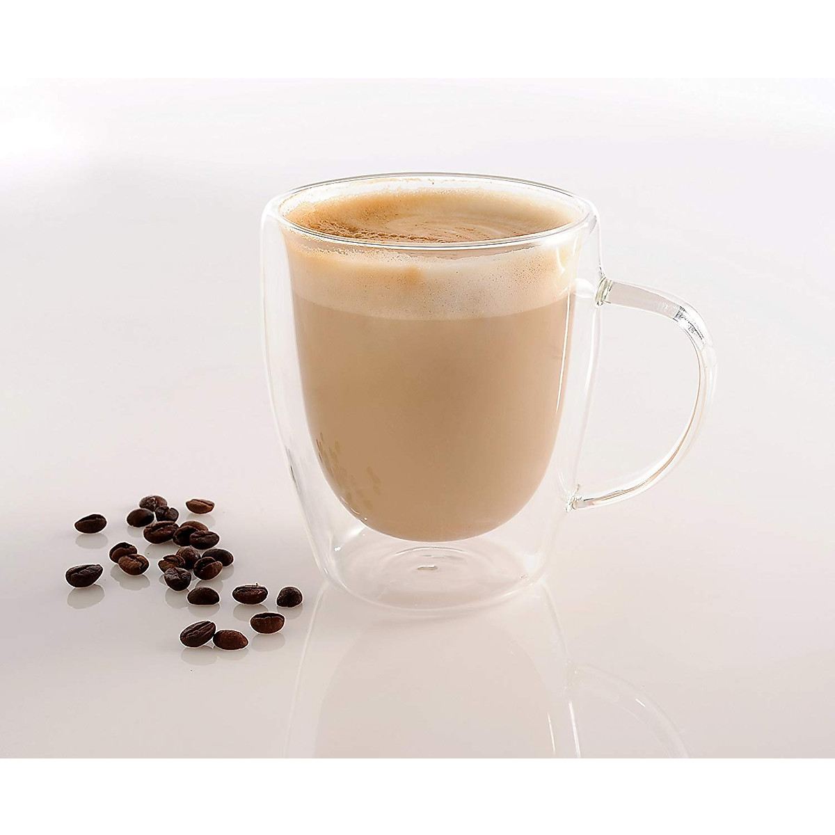 ECO NAVA Tea Gift Double Walled Glass Cup 350 ml / 12 oz with 2 Flowering Green Tea Balls Blooming. Great clear double wall insulated mug for serving coffee, tea, hot chocolate, latte, espresso.