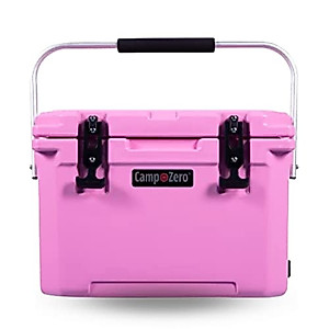 CAMP-ZERO 20L | 21.13 Quart Premium Cooler with 4 Molded-in Cup Holders & Folding Aluminum Handle | Thick Walled, Freezer Grade Cooler w/Secure Locking System & Tie Down Channels (Pink)