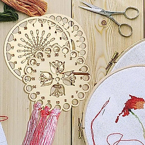 Honbay 3PCS Wooden Embroidery Floss Organizer Cross Stitch Floss Holder Wooden Board Sewing Floss Accessories with Holes for Craft DIY Sewing Storage (3 Style)