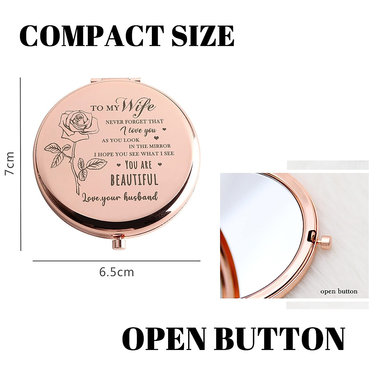 GAOLZIUY Gifts for Wife - Beautiful Wife Gift Rose Gold Compact Mirror, Birthday Gifts for Women, Wedding Anniversary, Valentines Day, Mothers Day for Wife