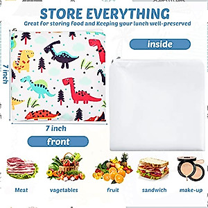 6 Pieces Reusable Snack Bags for Kids Sandwich Bags Snack Pouch Zipper Cartoon Washable Lunch Bags for Food Storage, 7 x 7 Inch, 6 Styles (Cute Style)