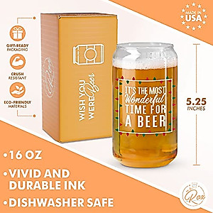 On The Rox Most Wonderful Time for a Beer- Red, Green and White- 16 Ounce Glass- Perfect for Men and Women - Funny Glass (Most Wonderful)