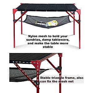iClimb Extendable Folding Table Large Tabletop Area Ultralight Compact with Hollow Out Tabletop for Camping Backpacking Beach Concert BBQ Party, Three Size (Black - XL + Hanger)