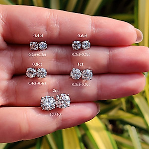 Moissanite Stud Earrings, 0.4ct2ct DF Color Brilliant Round Cut Lab Created Diamond Earrings 18K White Gold Plated 925 Sterling Silver Friction Back for Women Men Best Birthday Gift Mother Day Gift,