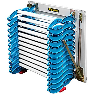 VEVOR Attic Steps Pull Down 12 Steps Attic Stairs, Alloy Attic Access Ladder, Blue Pulldown Attic Stairs, Wall-mounted Folding Stairs for Attic, Retractable Attic Ladder with Armrests, 9.8 feet Height
