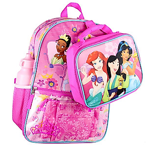 Disney Princess 16” Backpack for Girls 5 Piece School Lunch Box Set