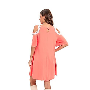 Aofur Summer Cotton Lace Dress Ladies 2023 Cold Sleeve Casual Plus Size S-XXXL Sundress Women Solid Elegant Party Dress(XX-Large,Light Red)