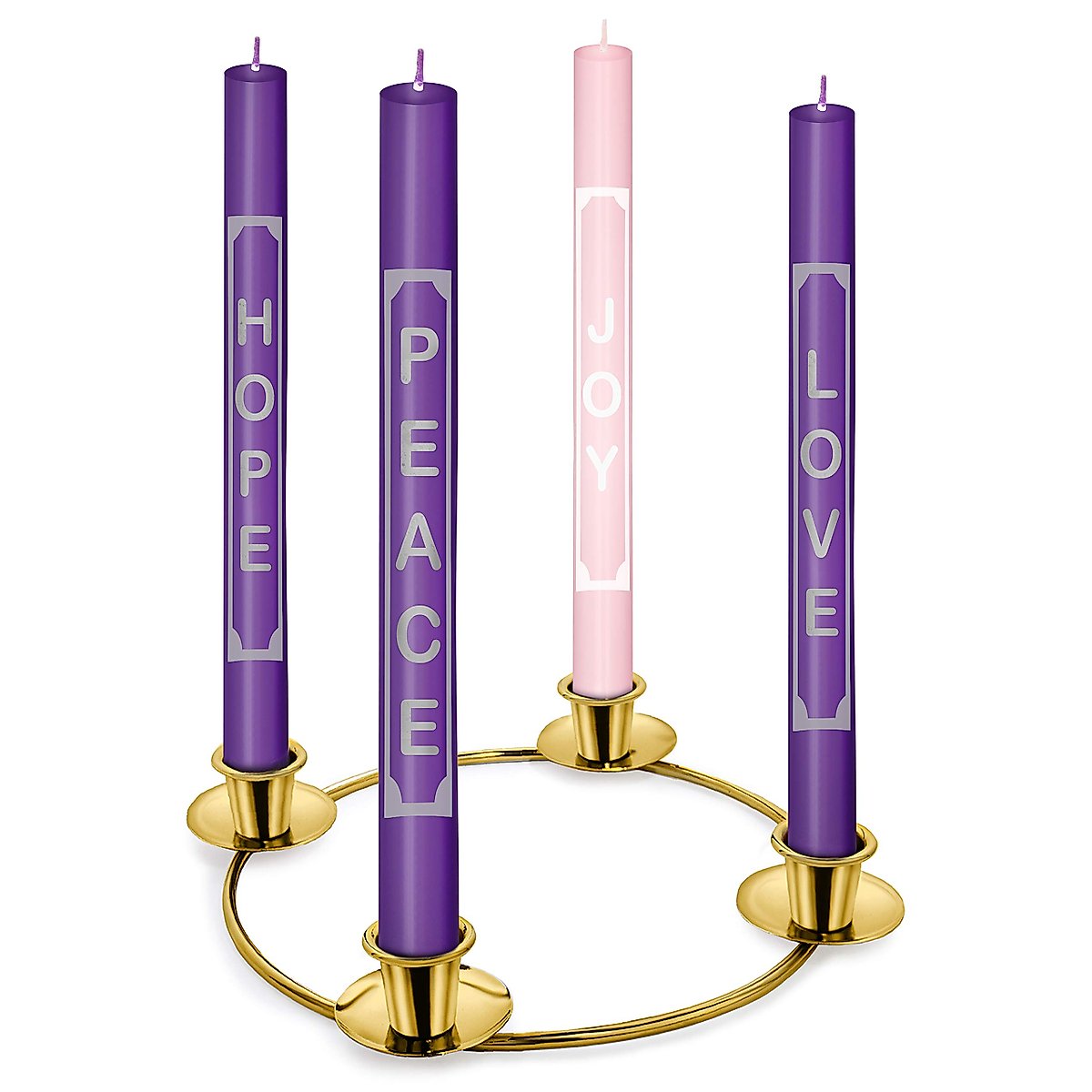 Advent Candles with Words Love, Peace, Hope, Joy On The Candles - Christmas Advent Candle Set of 4 for Advent Rings and Advent Wreaths- Premium Hand Made - Self Fitting End - for Church Advent Wreath