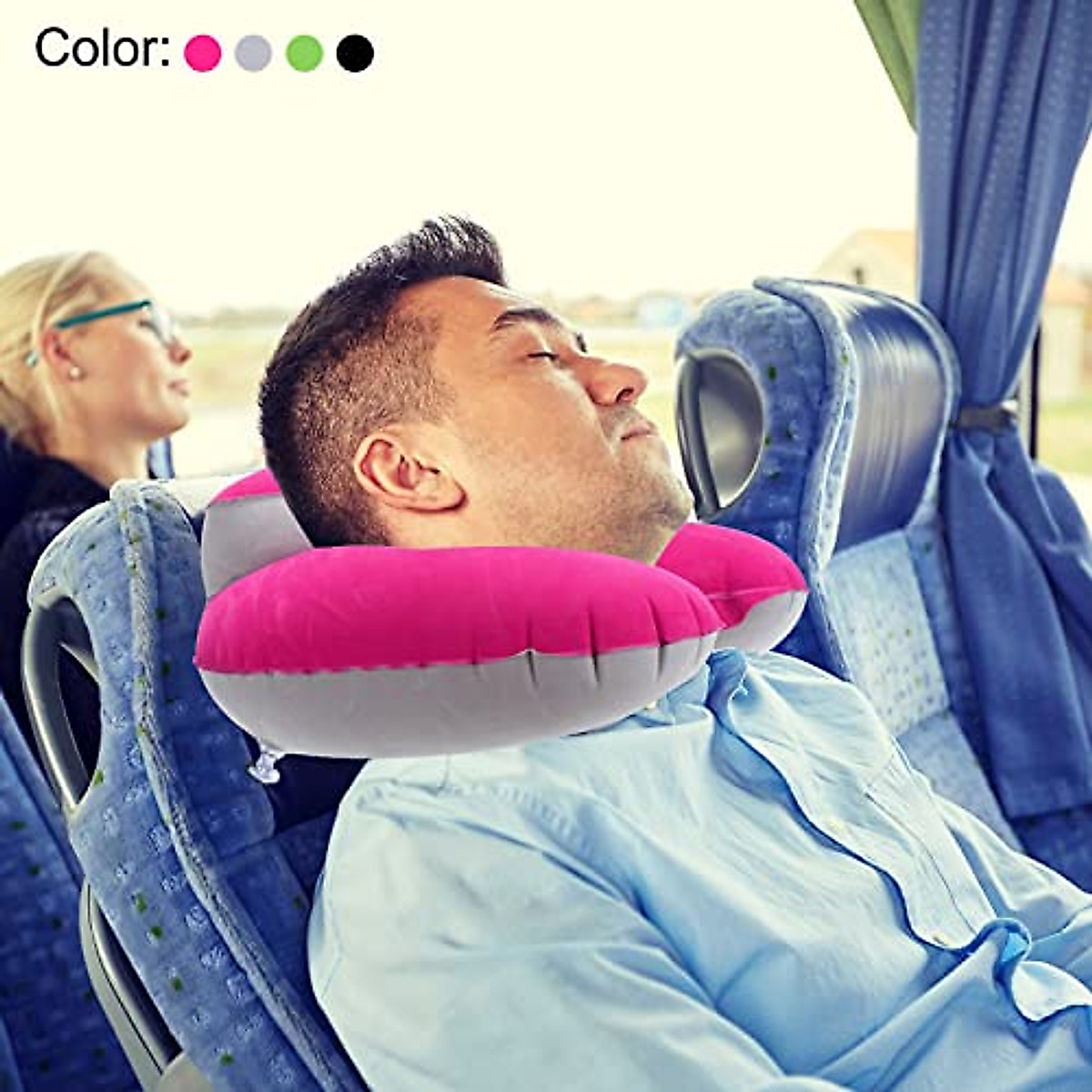 PATIKIL Travel Neck Pillow, U Shaped Pillow Portable Head Neck Support Travel Neck Flight Pillow with Storage Pouch for Airplane Train Office, Green