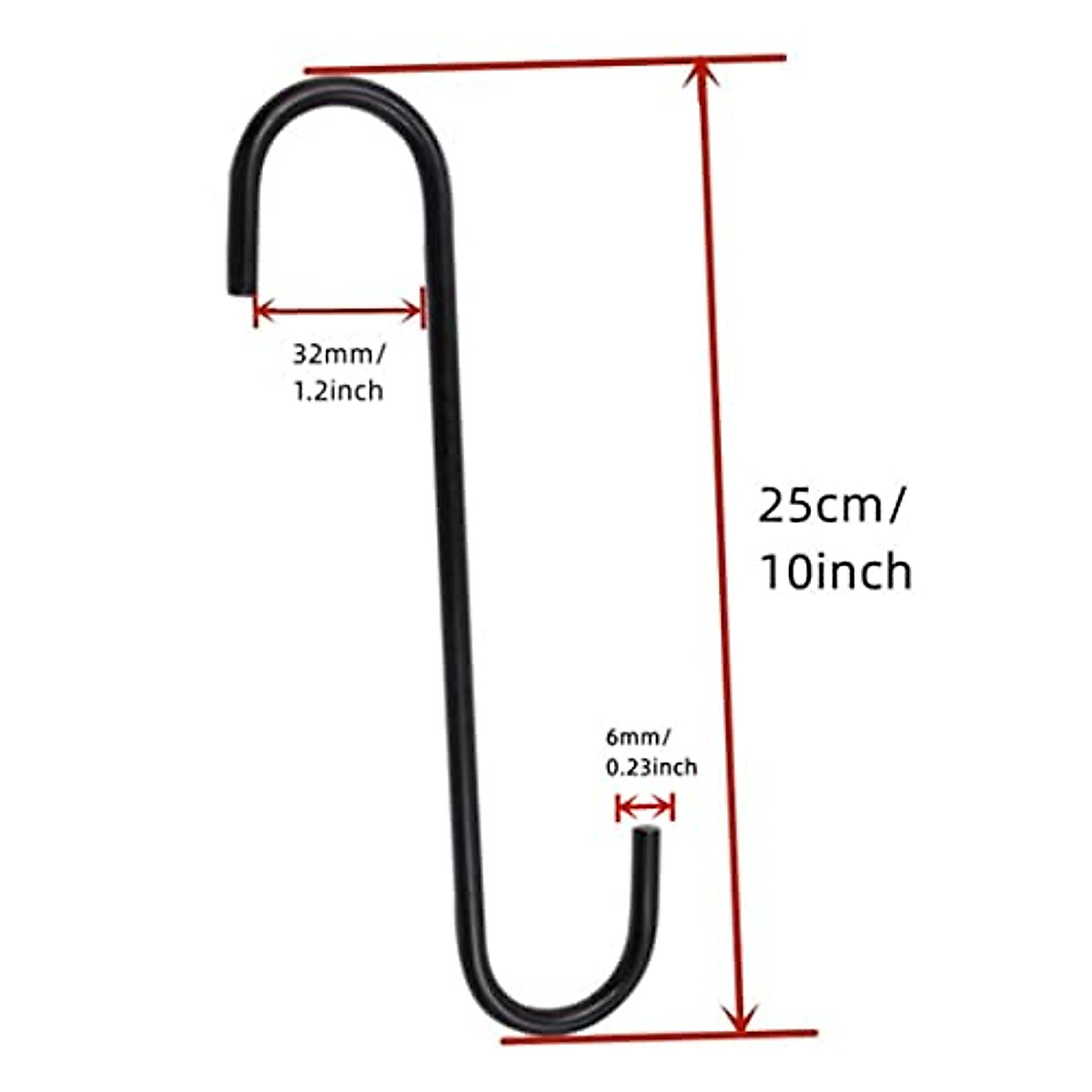 GDQLCNXB Extra Large 10 inch S Hooks for Hanging,S Shaped Hook Heavy Duty,Black Long S Hooks for Hanging Plant,Basket,Tree Branch,Closet,Garden,Pergola,Indoor Outdoor Uses 8 PCS