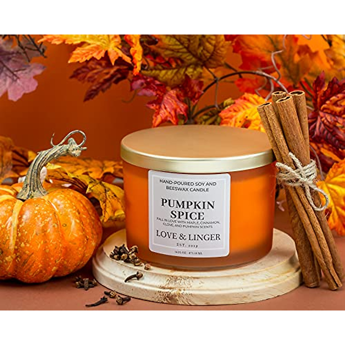 Pumpkin Spice Candle | Fall Candles | Luxury Soy & Beeswax Candles for Home | 16 oz. Large Jar 3 Wick Candle | Thanksgiving Candle | Fall Scented Candle | Autumn Candles