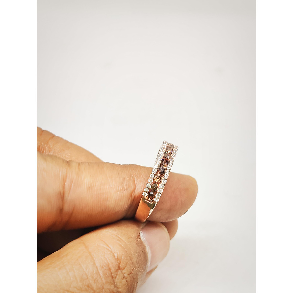 Tishya Jewellers 1.5Ct Chocolate & White Diamond Wedding Anniversary Band Ring 14K Rose Gold Over (7)