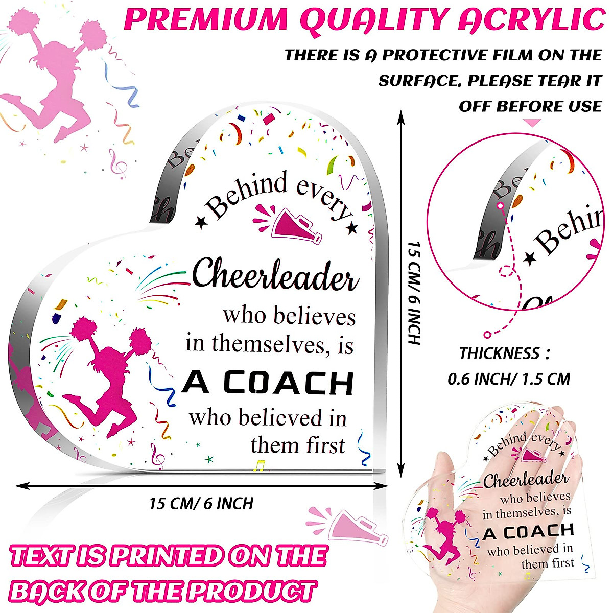 Tatuo Cheer Coach Gift Acrylic Sign Cheerleading Coach Appreciation Gift Office Desk Decor Thank You Present for Birthday Graduation End of Season Senior Retirement (Pink Cheer)