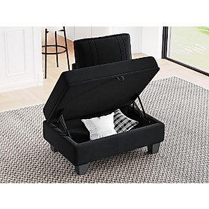Belffin Velvet Convertible Storage Chaise Ottoman with Back Side for Velvet Sectional Sofa Black