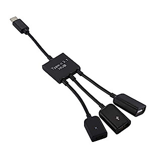Leya-US Spare Part Portable USB-C/Type-C Male to Dual USB Ports Female + Micro USB Female Mini Cable Hub Splitter Adapter