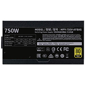 Cooler Master V750 Gold V2 Full Modular,750W, 80+ Gold Efficiency, Semi-fanless Operation, 16AWG PCIe high-Efficiency Cables, 10 Year Warranty