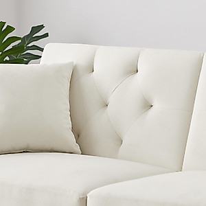 SEVENWOOD Velvet Convertible Loveseat Sleeper Sofa Bed for Small Spaces, Small Sofa Bed Couch with 3 Adjustable Backrest and 6 Gold Metal Legs for Living Room. (Off-White)