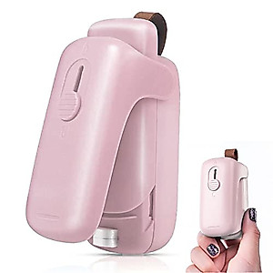 Mini Portable Handheld Heat Sealer, 2 in 1 Heat Sealer & Cutter Portable Bag Resealer Machine for Plastic Bags Storage Food Snack Cookies Fresh (Battery Included), Pink