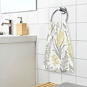 Jucciaco Vintage Yellow and Gray Flowers Towels for Bathroom Kitchen Spa Sports, Cotton Hand Towels Set of 2, 16x28 inch