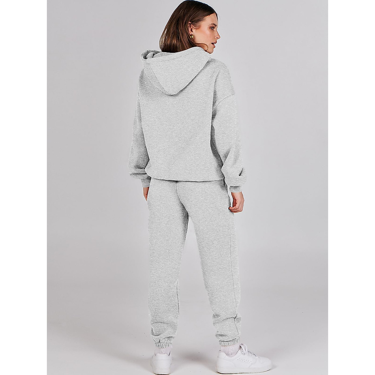 ANRABESS Womens 2 Piece Outfits Lounge Hoodie Oversized Sweatshirt Jogger Sweatpants Y2K Tracksuit Sweatsuit Set Fall Clothes Light Grey Small