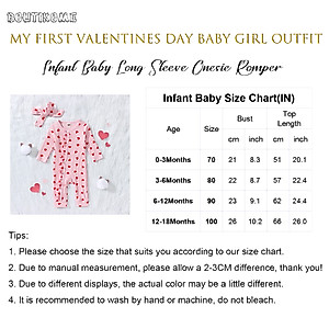 BOUTIKOME Infant Baby Girl Valentines Day Outfit Love Heart Print Footie Romper Ruffle One Piece Onesie Newborn Headband(Beige-10,12-18M)