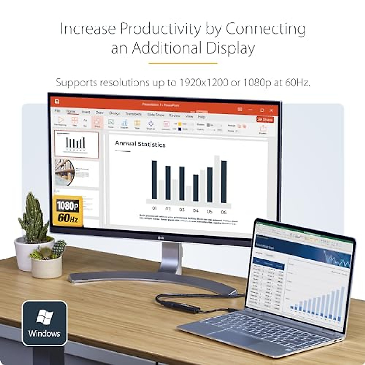 StarTech.com USB 3.0 to HDMI Adapter, USB to HDMI Monitor Converter for Windows, 1080P (No Support for macOS/ChromeOS/Linux)